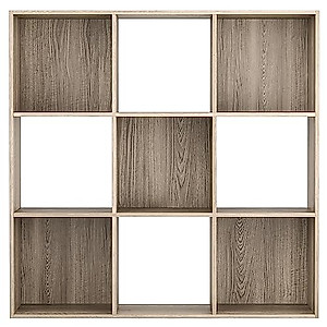 JupiterForce 9 Cubes Bookcases Storage Organizer, 3-Tier Wooden Open Bookshelf Cabinets with Removable Back Panels for Home, Bedroom, Living Room(Natural)