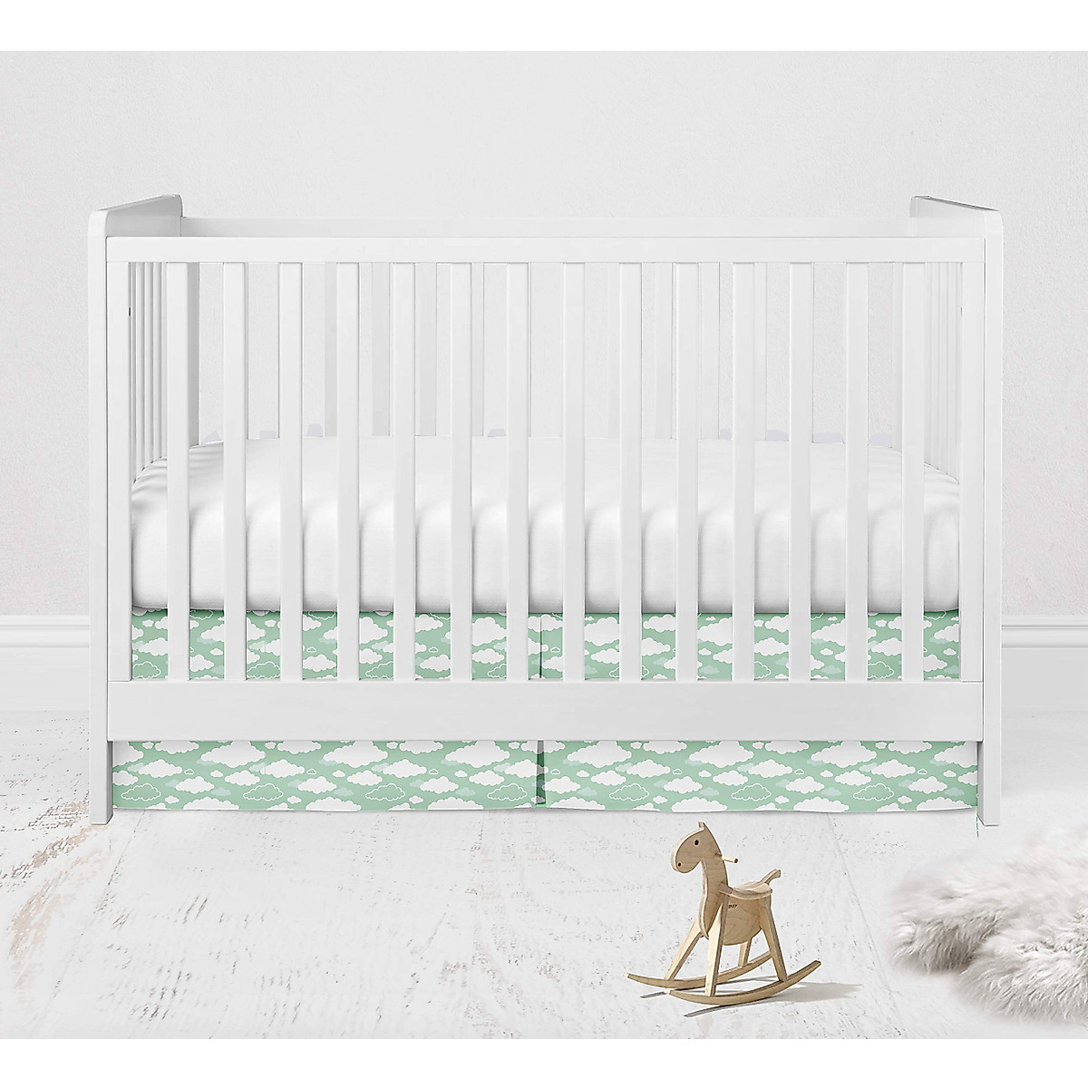 Bacati Clouds in The City Mint Clouds Crib/Toddler Bed Skirt Dust Ruffle, Mint/Grey