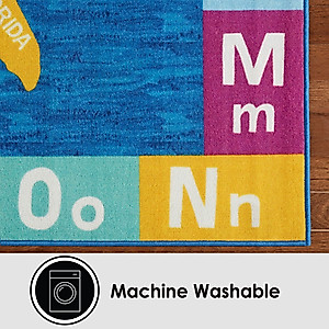Eric Carle Elementary USA Map Kids Machine Washable Area Rug Blue/Red, 35"x51"