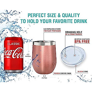 CHILLOUT LIFE 12 oz Stainless Steel Tumbler with Lid & Gift Box | Wine Tumbler Double Wall Vacuum Insulated Travel Tumbler Cup for Coffee, Wine, Cocktails, Ice Cream - Rose Gold Tumbler