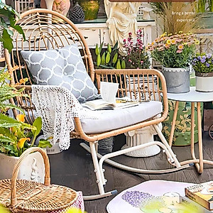 Patio Rattan Rocker Chair,Upholstered Nursing Armchair,Modern Rocking Chair with High Backrest,Nursery Rocking Chair,Comfy Side Chair,for Garden Backyard Porch(91*61.5*95cm/35.8*24.2*37.4in)