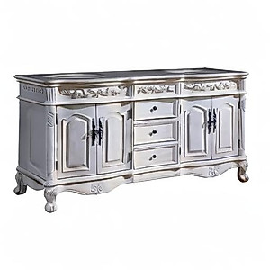 Silkroad Exclusive Countertop Marble Stone Double Sink Bathroom Vanity with Cabinet, 72", Cream