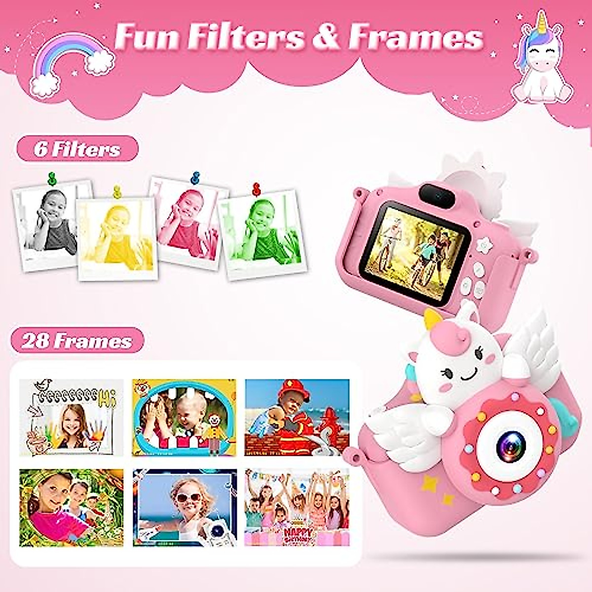 TIATUA Kids Camera for Girls & Boys, Toddler Camera Toys for Age 3-12 Kids with 32GB Card & Dual Lens, Digital Camera for 4 5 6 7 8 9 10 Year olds (Pink)