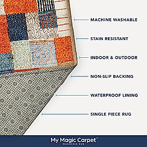 My Magic Carpet Washable Rug - Non-Slip, Stain Resistant, Waterproof, Foldable - 1 Piece Accent Living Room & Bedroom Area Rug - Pet & Kid Friendly (Patchwork Multicolor, 5X7 ft)