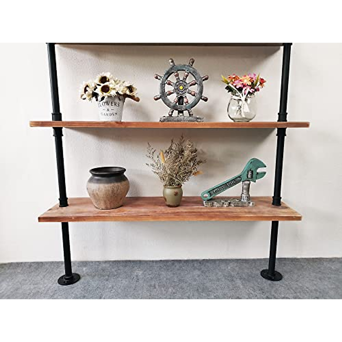Anynice 6 Tier Industrial Ladder Pipe Shelf Bookcase, Rustic Wall Mounted Pipe Bookshelves for Decor and Storage