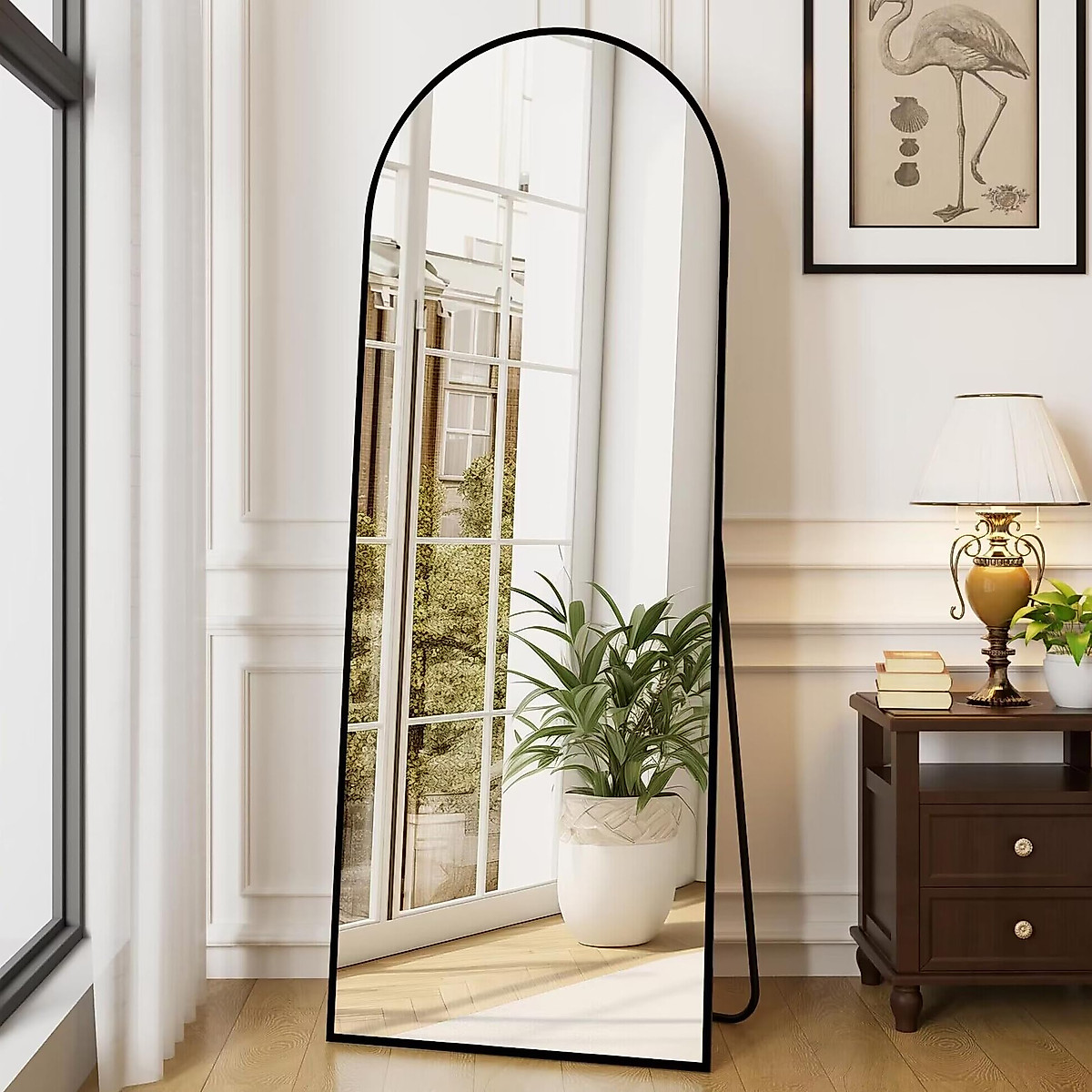 JAWGLOW Arched Full Length Mirror, 64 "x 21" Floor Mirror with Stand, Full Body Mirror with Aluminum Alloy Frame, Freestanding, Wall-Mounted or Leaning (Black)