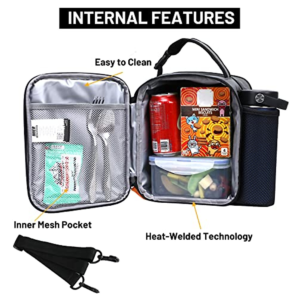 MIER Expandable Lunch Bag Insulated Lunch Box for Men to Work Travel Portable Lunchbox Bags with Shoulder Strap and Water Bottle Holder(Grey/Orange)