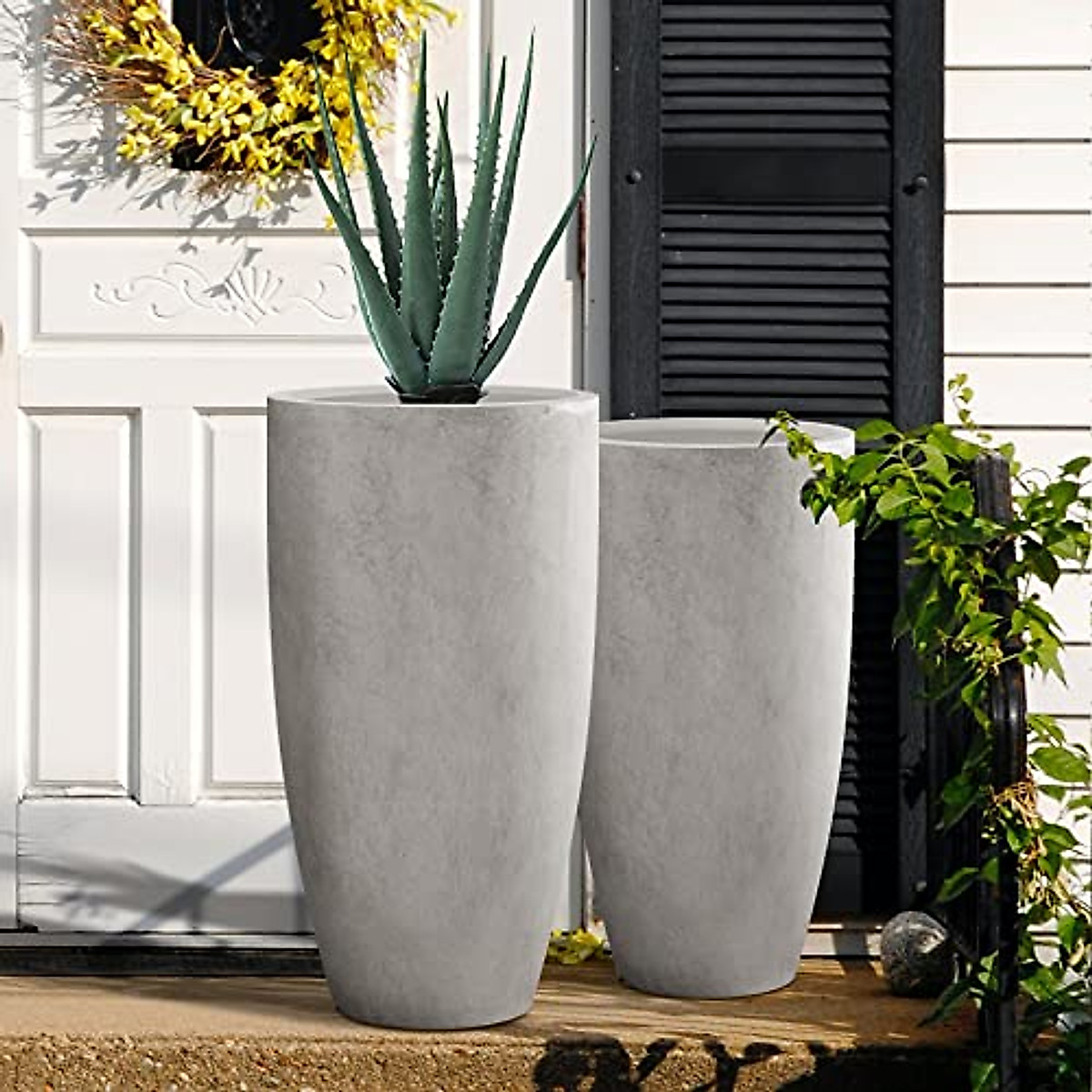Kante 31.4" and 23.6" H Natural Concrete Finish Concrete Tall Planters Large Outdoor Indoor Decorative Plant Pots with Drainage Hole and Rubber Plug, Modern Tapered Style for Home and Garden