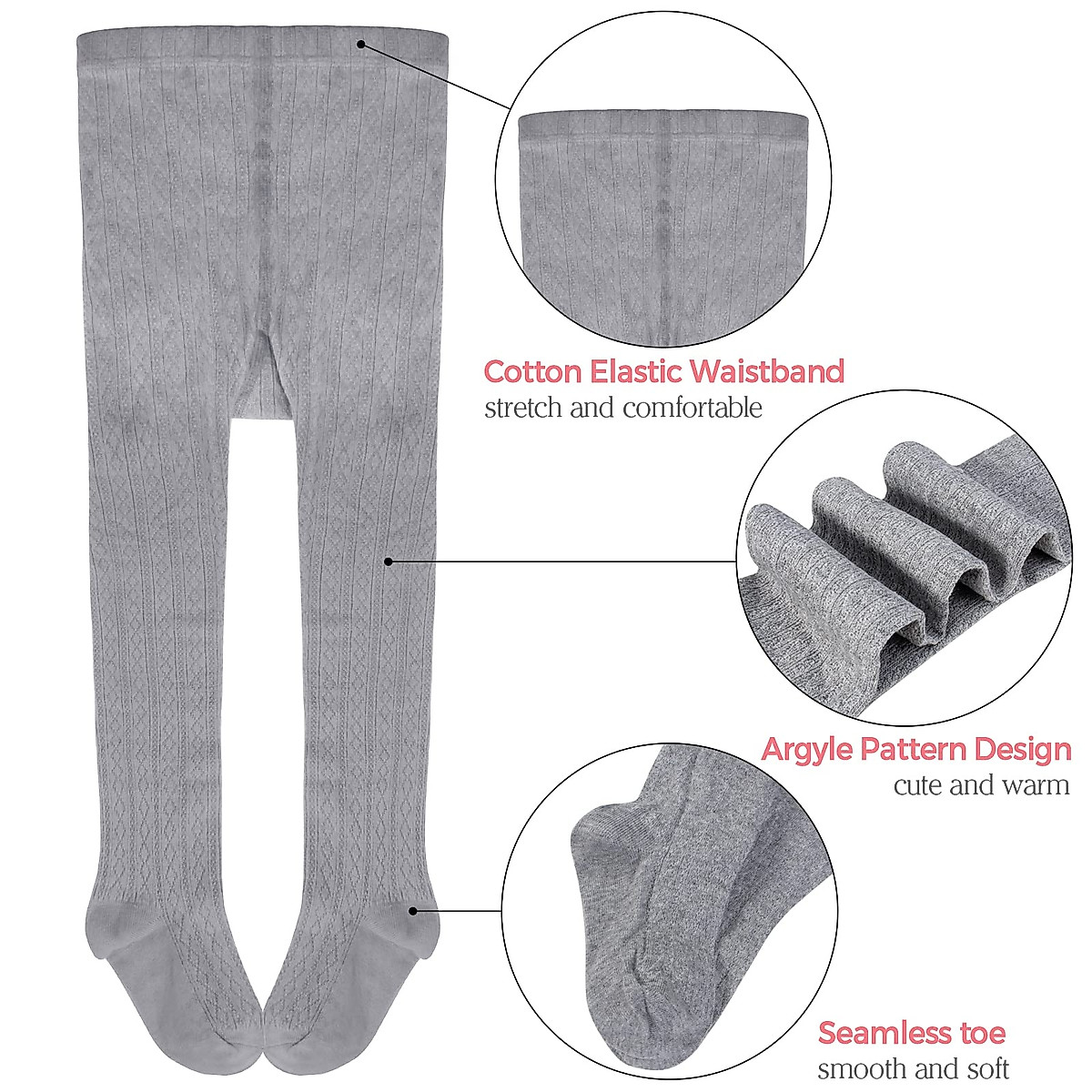 Ehdching 5 Pack Baby Toddler Girls Children Cable Knit Cotton Tights Leggings Stocking Pants (L(6-8 Years))