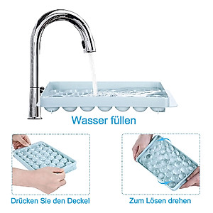 Miaowoof Mini Ice Cube Tray Balls,Round Ice Ball Maker Mold for Freezer,Sphere Ice Cube Tray Making 1In X 99PCS Ice Chilling Cocktail Whiskey Tea Coffee(3Pack Blue Ice trays & Ice Bin & Ice tong)