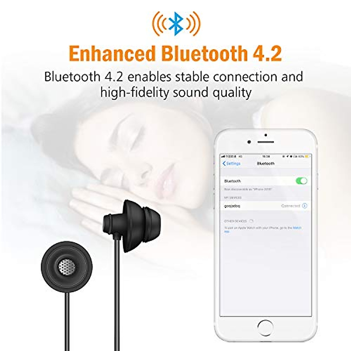 GOOJODOQ Bluetooth Sleep Headphones Bluetooth 4.2 Wireless Soft in-Ear Sleeping Earbuds, 18 Hours Music time, Wireless Sleep Headsets for Insomnia, Side Sleeper, Gym, Relaxation and Sports-Black
