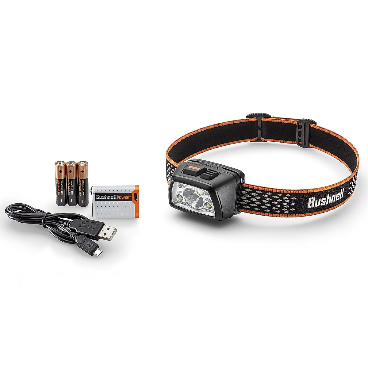 Bushnell Power+ 500L LED Headlamp - Flexible Power, Water Resistant, Rechargeable, Adjustable Band, Red Mode