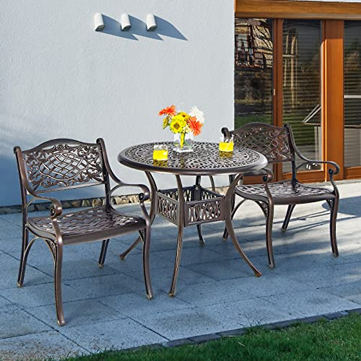 Giantex 2 Pieces Patio Chairs, Cast Aluminum Bistro Chairs with Armrest, All-Weather Patio Dining Chair with Adjustable Feet, Outdoor Armchairs for Garden Deck Backyard Poolside (1)