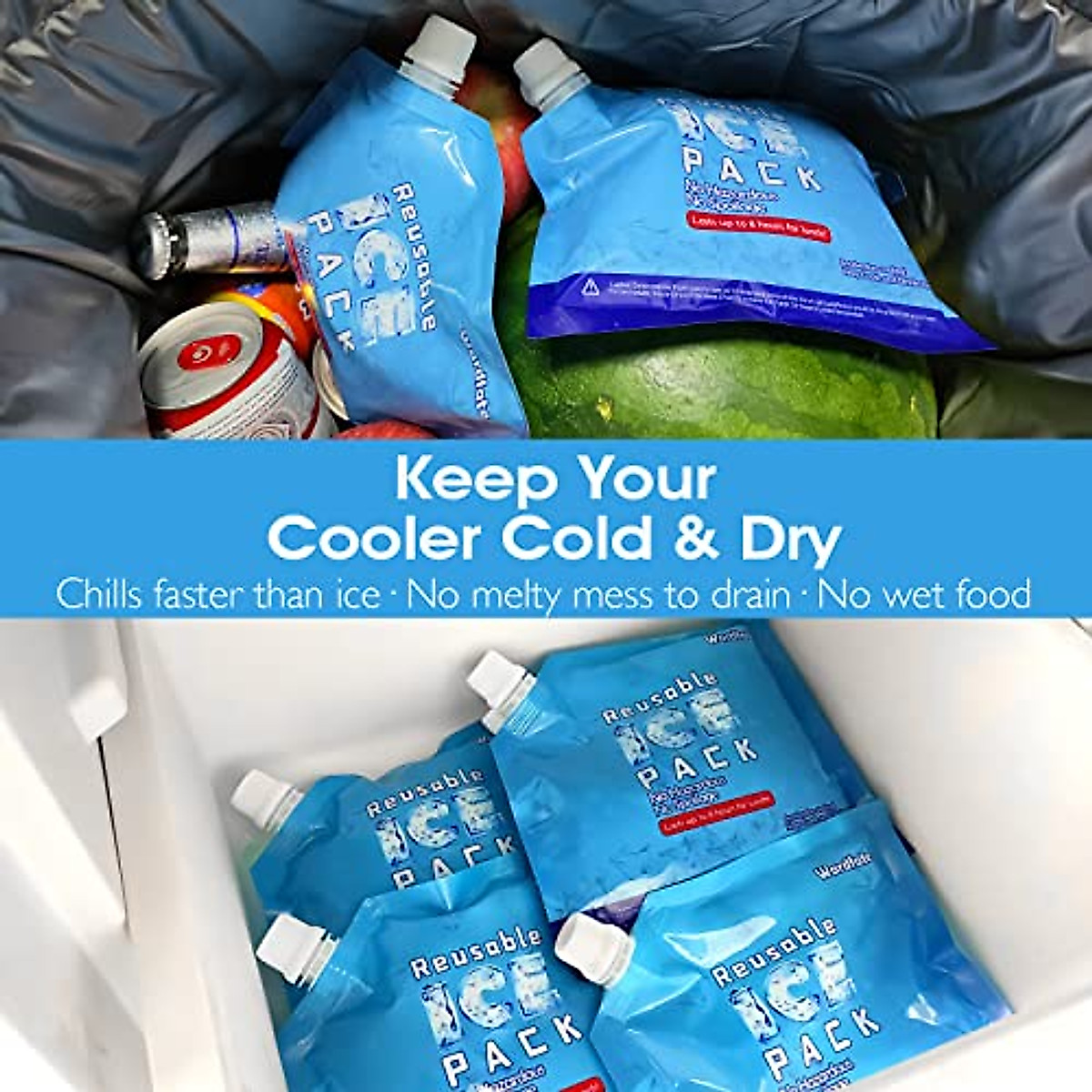 5-Packs Bulk Reusable ice Pack for Cooler Lunch Bags Lunchbox Cooler Backpacks Long Lasting Freezer Packs Cooler Accessories (for Lunchbox 7.5 x 6.5 inch)