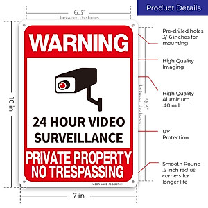 Video Surveillance 2 Pack Private Property No Trespassing Signs, CCTV Security Camera, 10x7 in Heavy 0.40 Aluminum, UV Protected, Business, Driveway Alert (Style 1 10X7 2 Pack)