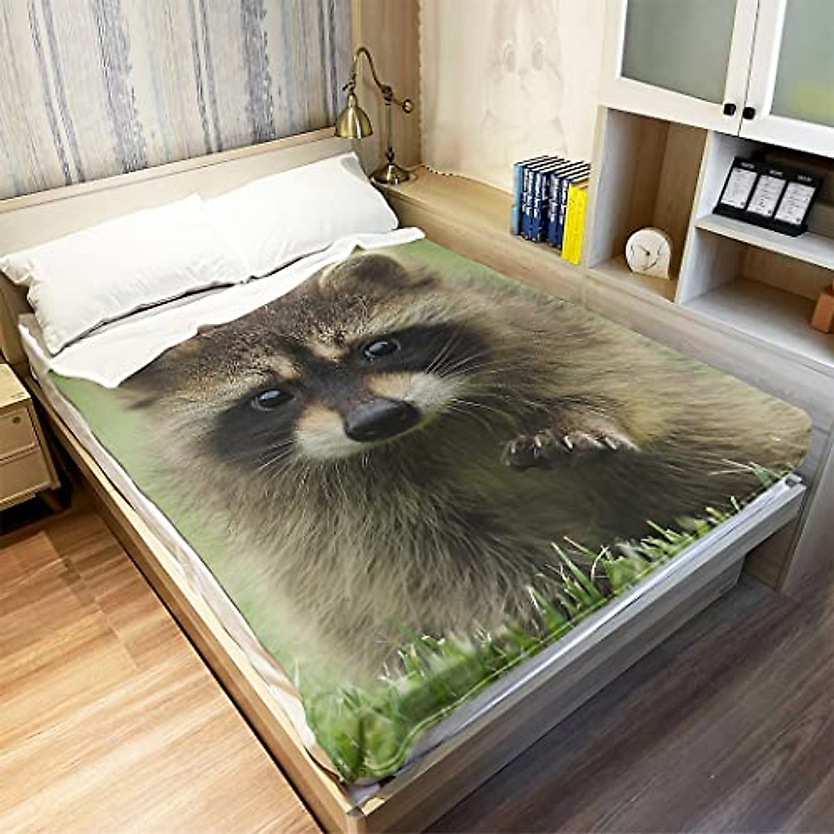 HommomH Raccoon Blanket Animal Pattern Digital Print Fleece Throw Cute Little Raccoon 60"x80"