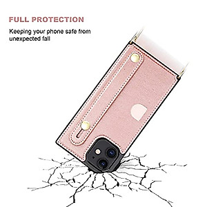 KIHUWEY Compatible with iPhone 12 iPhone 12 Pro Crossbody Wallet Case with Credit Card Holder, Protective Kickstand Cover Case 6.1 Ihch (Rose Gold)