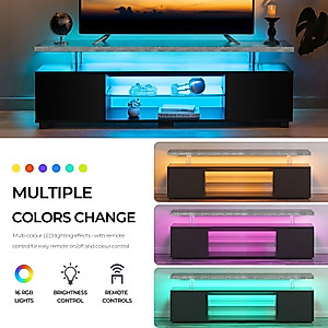 Cubehom Grey TV Stand 65 inch,LED TV Stand,Glass Entertainment Center TV Stand, TV Console Tables for Living Room,Bedroom,Home Office