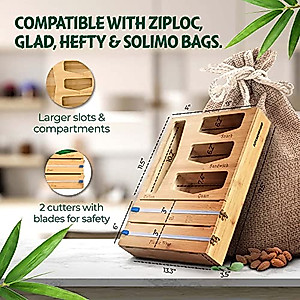 KitchenStamp Ziplock Bag Organizer for Drawer (2023), 6 in 1 Foil and Plastic Wrap Organizer, Compatible with Ziplock, Glad, and Hefty Bags & 12" Aluminum Foil and Plastic Rolls (18.5 x 14.2 x 3.0)
