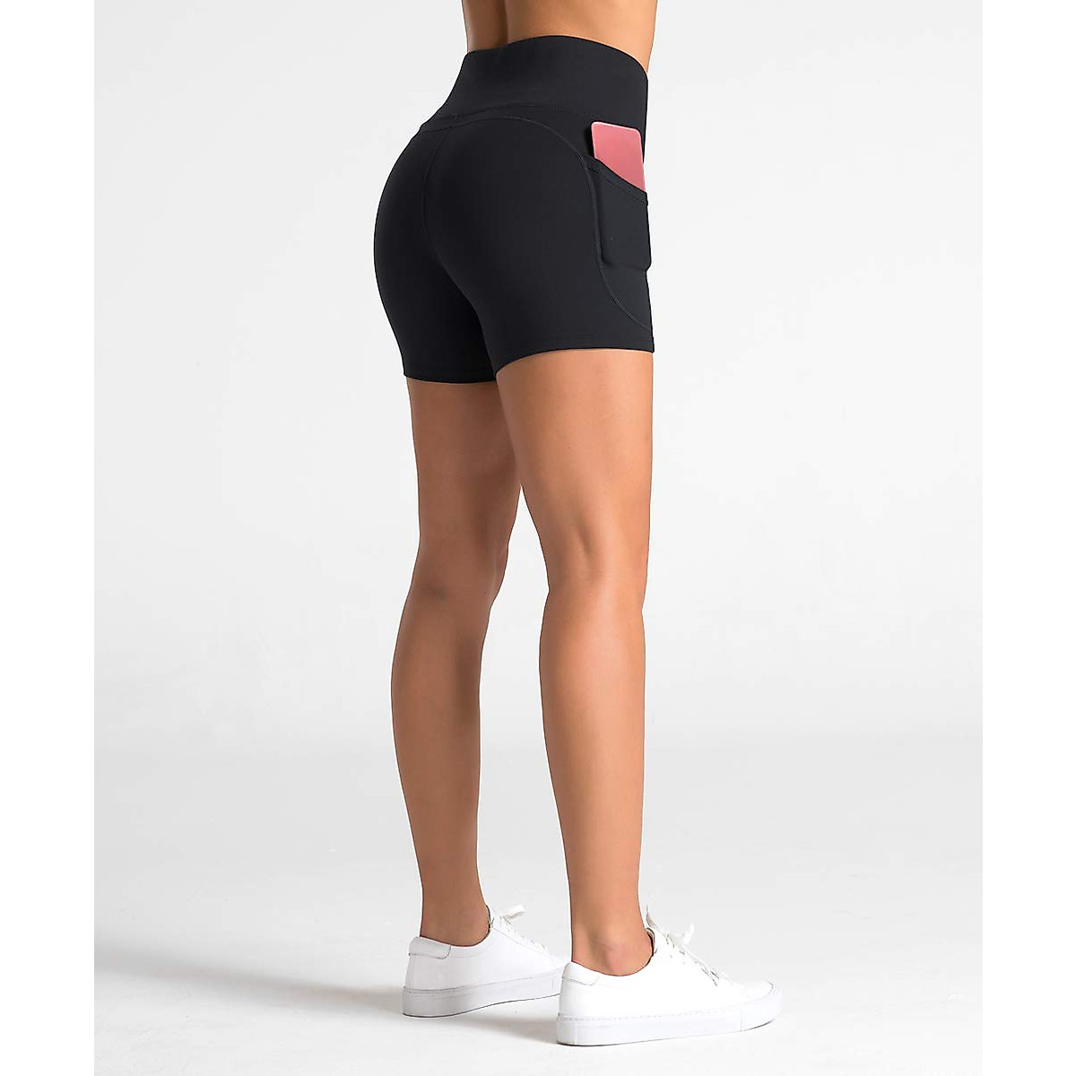 Dragon Fit High Waist Yoga Shorts for Women with 2 Side Pockets Tummy Control Running Home Workout Shorts(Medium, Black)