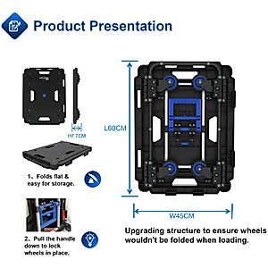 Push Cart Foldable Platform Hand Truck 300lb Weight Capacity with 360 Degree Swivel Wheels Can Splice Together, Black