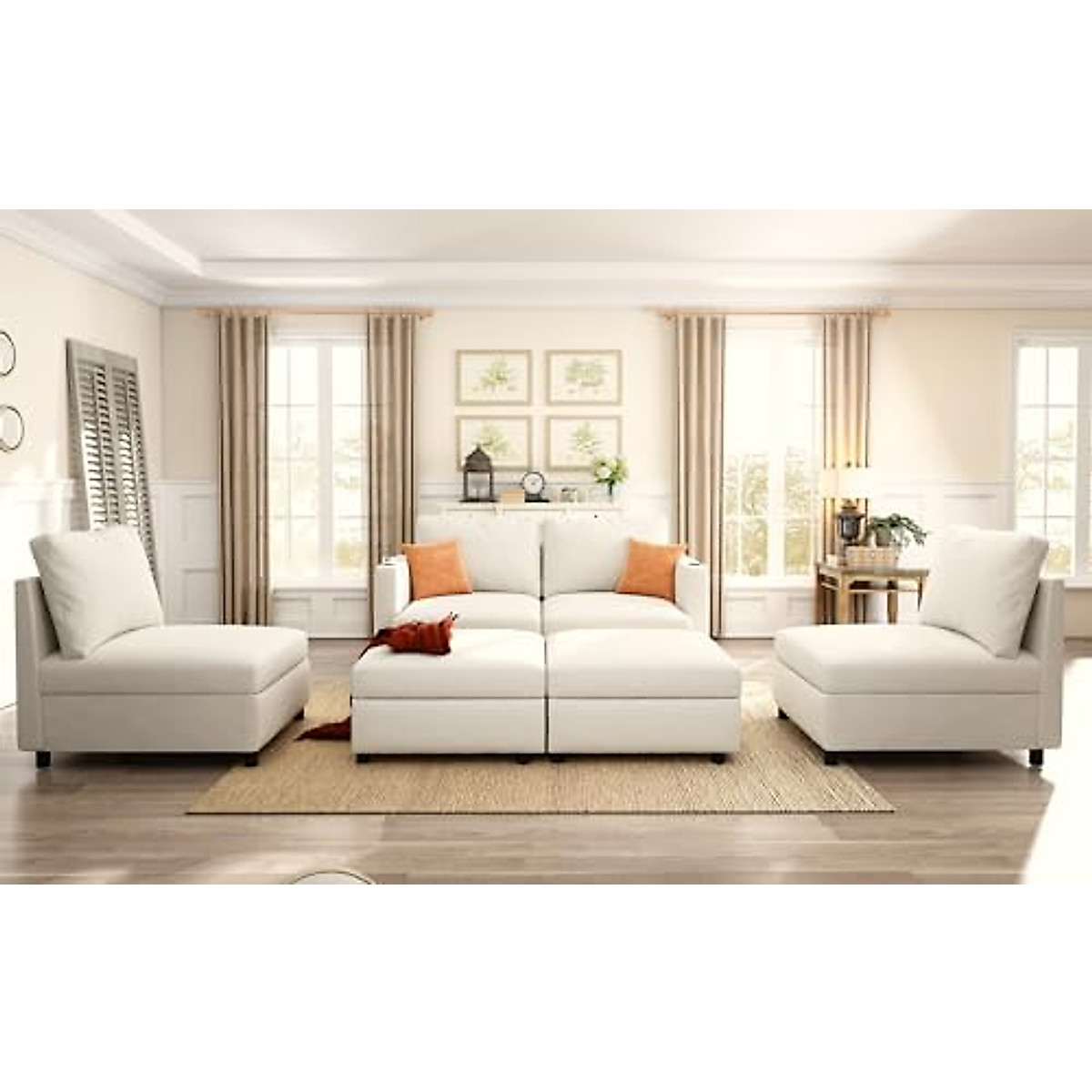 Free Combination Convertible Modular Sectional Sofa with Movable Ottomans and Storage, Oversized Symmetrical U Shaped Reversible Corner Couch with Cupholders, 6 Seat Sofa&Couch Bed for Living Room