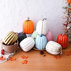 Lucakuins 8 Inch Large Artificial Pumpkins DIY White Decorative Foam Pumpkins Cute Fake Pumpkins for Hallween Autumn Harvest Home Decorations (White Gold Wire, 8 in)