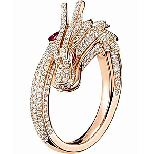 Yissw Gold Dragon Phoenix Head Crystal Rings Red Eyes Animal Adjustable Rings Jewelry Gifts