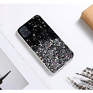 Compatible with Samsung A51 5g Case Clear Glitter Silicone, Phone Samsung Galaxy A51 5g Case Glitter Sparkle Pink Shockproof Thin Cover (Black)