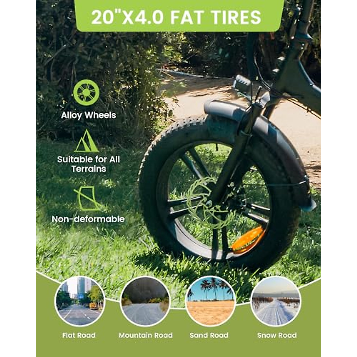 Mukkpet GL Electric Bike for Adults,Peak 1500W Foldable Ebike,28MPH 65Miles Electric Bike with 48V 15AH Removable Battery,20" X 4.0 Fat Tire Electric Bike,7 Speed