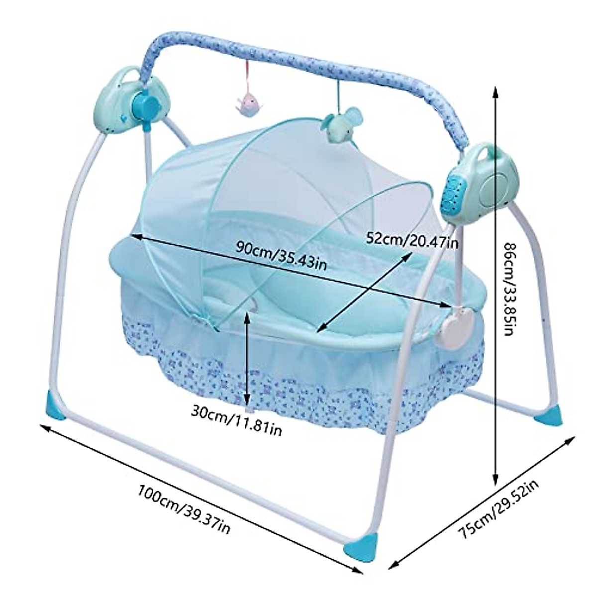 TFCFL Electric Baby Crib Cradle, 5-Speed Baby Bassinet Auto Rocking Chair Chair Bed with Remote Control Infant Musical Sleeping Basket for 0-18 Months Newborn Babies 25KG/55LBS Capacity (Blue)