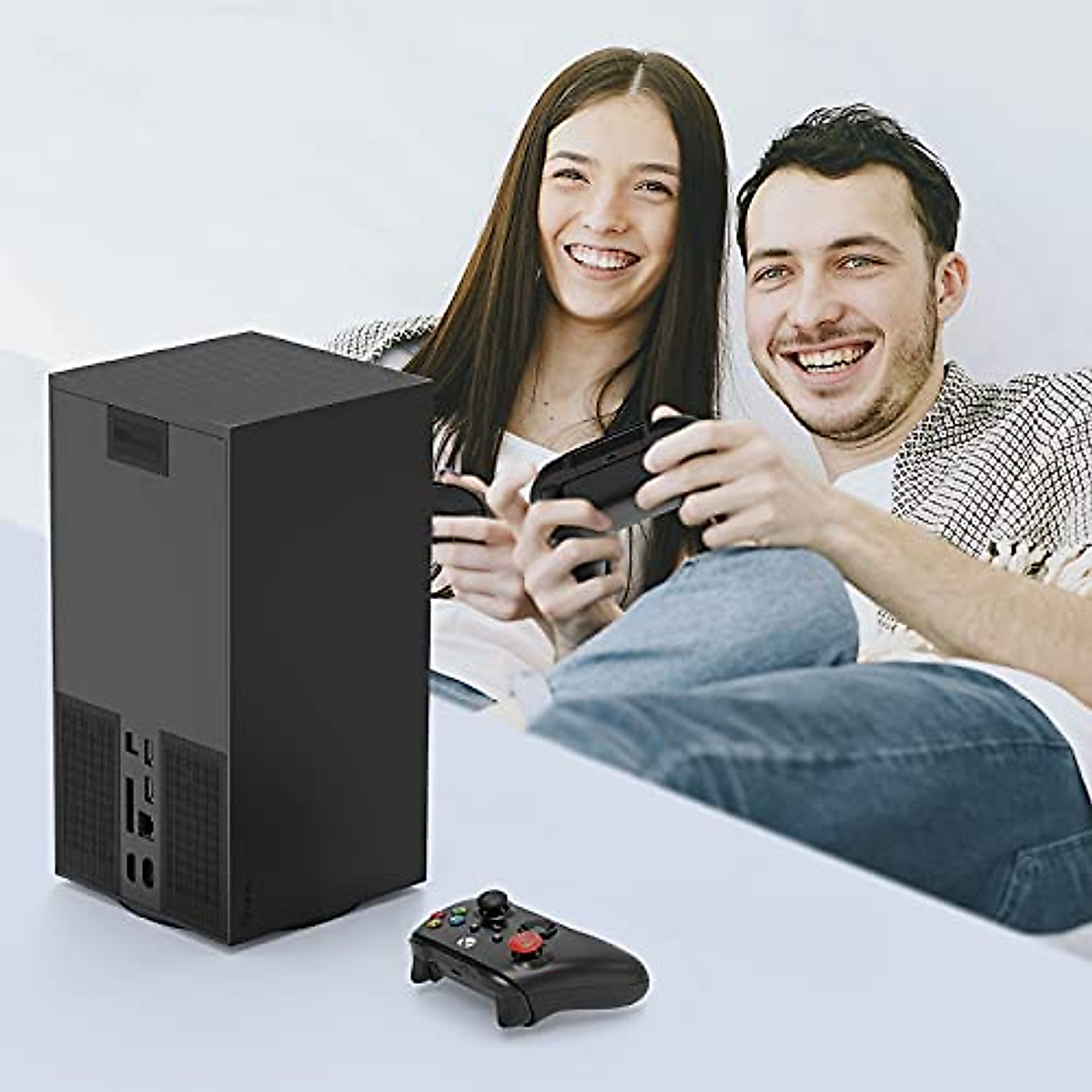 FASTSNAIL Dust Proof Cover for Xbox Series X, Dust Filter Cover Kit Compatiable with Xbox Series X, Include 2 Pack PVC Mesh Filter Cover and 4 Rubber Thumb Grip Cover