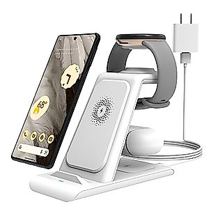 HATALKIN Upgraded Wireless Charger for Googel Pixel Watch 2,3 in 1 Wireless Charging Staion for Google Pixel 8/8Pro/7/7A/7Pro/Fold/6/6Pro/5/4/3/XL,Pixel Buds Pro,Samsung Galaxy/IPhone Devices
