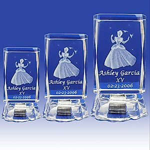 " Princess Quinceañera Party Favor 12 Pieces 3D Princess Quinceañera Crystal Favor Personalization Customization Laser Engraving - Birthday, Mis XV Años, Mis 15 Años, Sweet 15 and Sweet 16" (4"H)