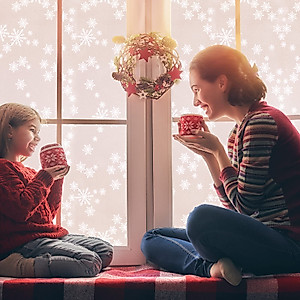 Niviy Christmas Decorations Privacy Window Film Snowflakes Window Clings Decals Stickers Non Adhesive Frosted Glass Film Heat Control 17.7” x 78.7”