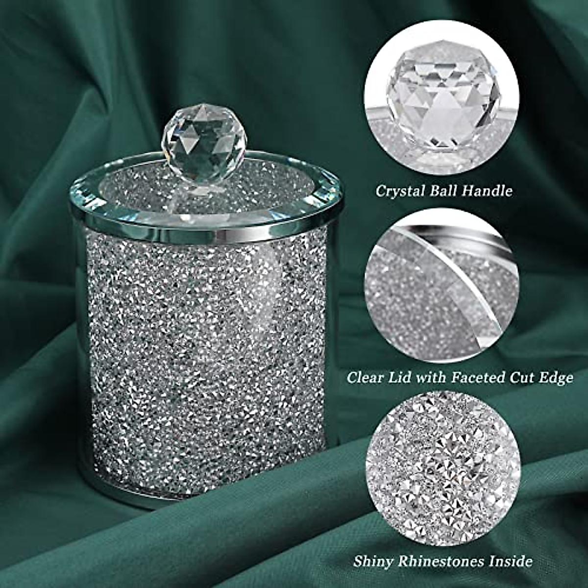JUXYES Sparkle Glass Crushed Diamonds Canister for Sugar Coffee Tea, Luxurious Diamond Style Storage Containers Sets with Lids Decorative Storage Jar for Kitchen Counter Dining Room