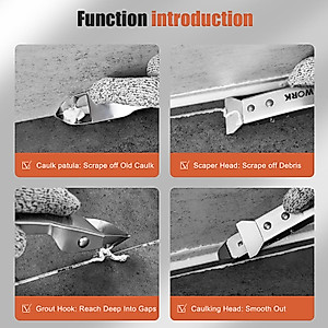 Caulking Tool Kit, Stainless Steel Caulk Remover Caulking Tool Set with Cut Resistant Gloves, Scraper, Silicone Caulking Tools, 4 in 1 Caulking Finishing Tool for Bathroom Kitchen Living Room