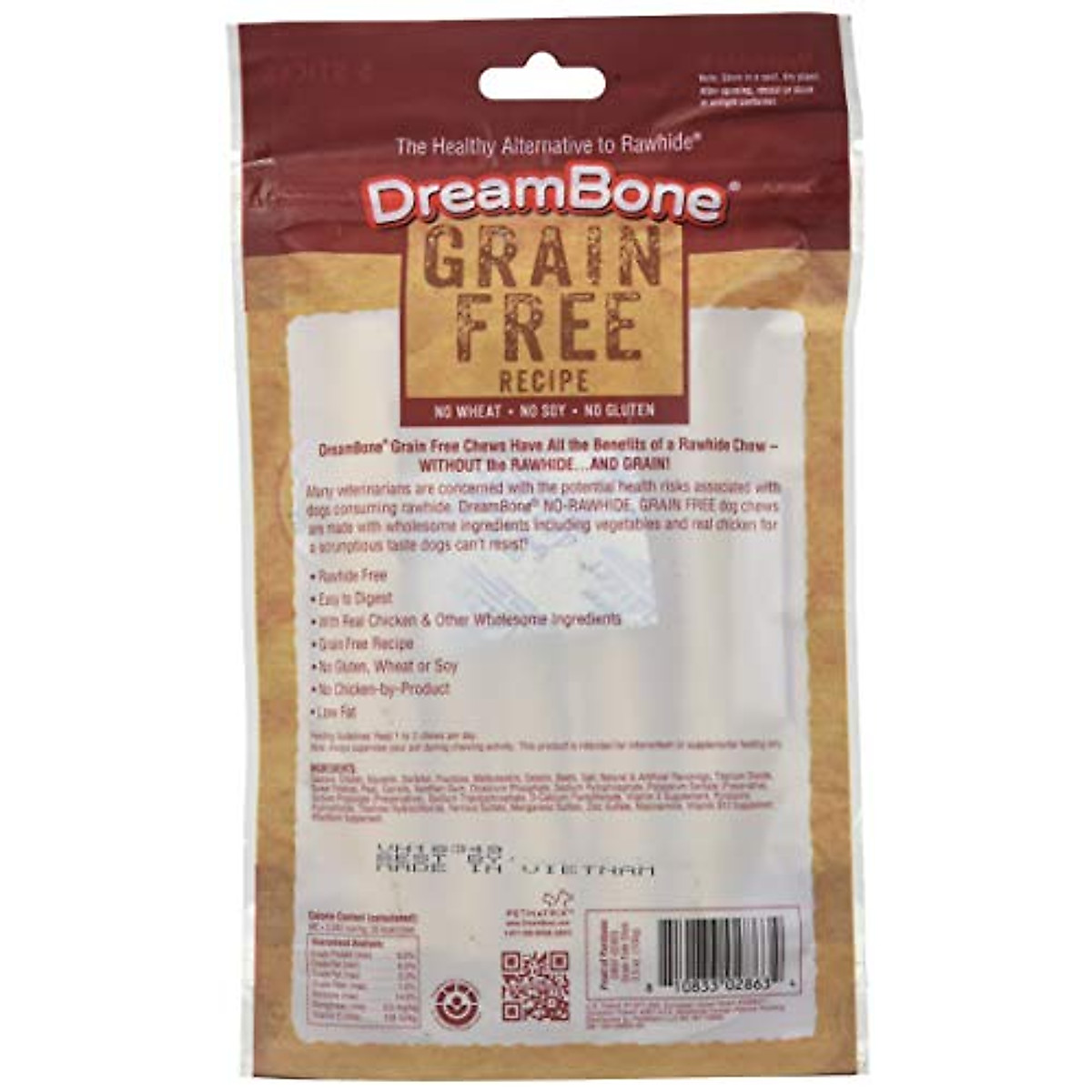 DreamBone Grain Free Recipe, Rawhide Free Dog Chew Sticks Made with Real Chicken, No Wheat, Soy, Gluten, 5 Sticks