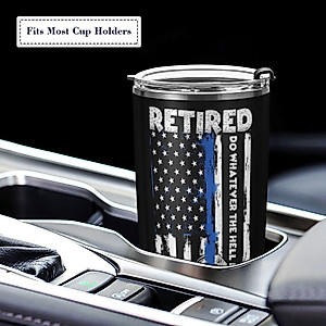 Retired Police Officer Tumbler Retirement Gifts for Police Officers The Legend Has Retired American Flag Blue Line Retirement Gifts For Men Dad Stainless Steel Travel Mug -20oz (Gifts for Retirees)