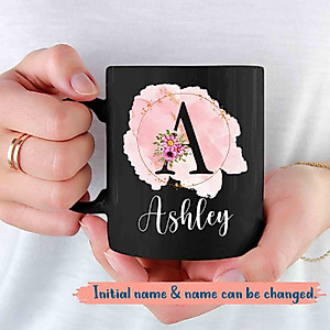 Personalized Initial Name Mug - Custom Monogram Mug - 11oz & 15oz Black Ceramic