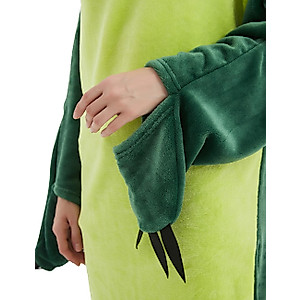 NAFLEAP Wearable Blanket Hoodie Women Dinosaur Onesie Adult Costume Sleep Bag Gifts for Girls, Dinosaur Green,XL