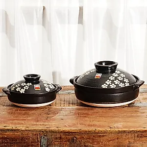 COTONOHA Banko-yaki Donabe Clay Pot - Authentic Japanese Earthenware with Cherry Blossom Design - Ideal for Cold Season Cooking - Made in Japan (Cherry Blossom, 3-5 people)