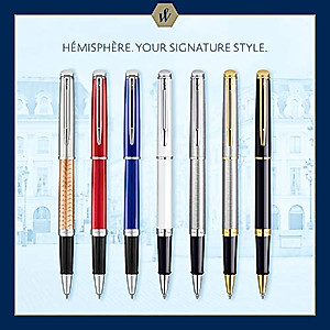 Waterman Hémisphère Rollerball Pen, Stainless Steel with Chrome Trim, Fine Point with Black Ink cartridge, Gift Box