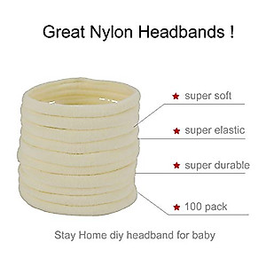 Angla 100 Pack Bulk Super Soft Stretchy Elastic Nylon Headbands Bow Ivory White Nude Skinny Hairband Slim Turban Headwrap Hair Ties Ponytail Holder for Newborn Infant Toddler Baby Girls, Medium