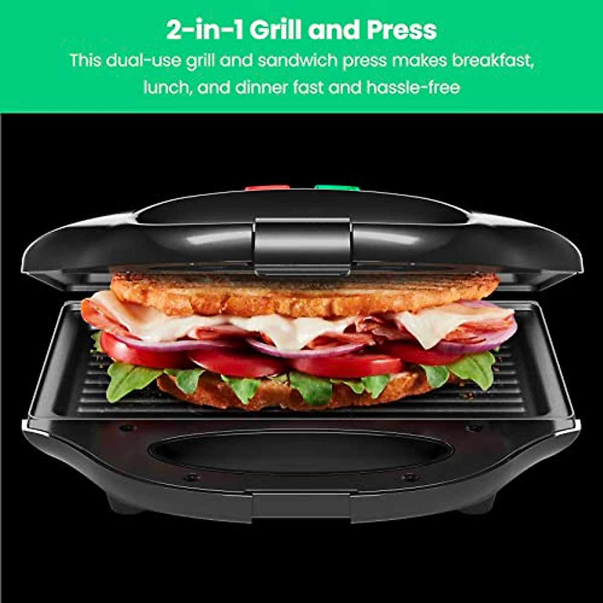 Chefman Portable Compact Grill, Dual Use Panini Press, Sandwich Maker, Electric Grill Griddle, Nonstick, Electric Indoor Grill, Countertop Panini Maker with Cord Storage, Locking Lid, Indicator Lights