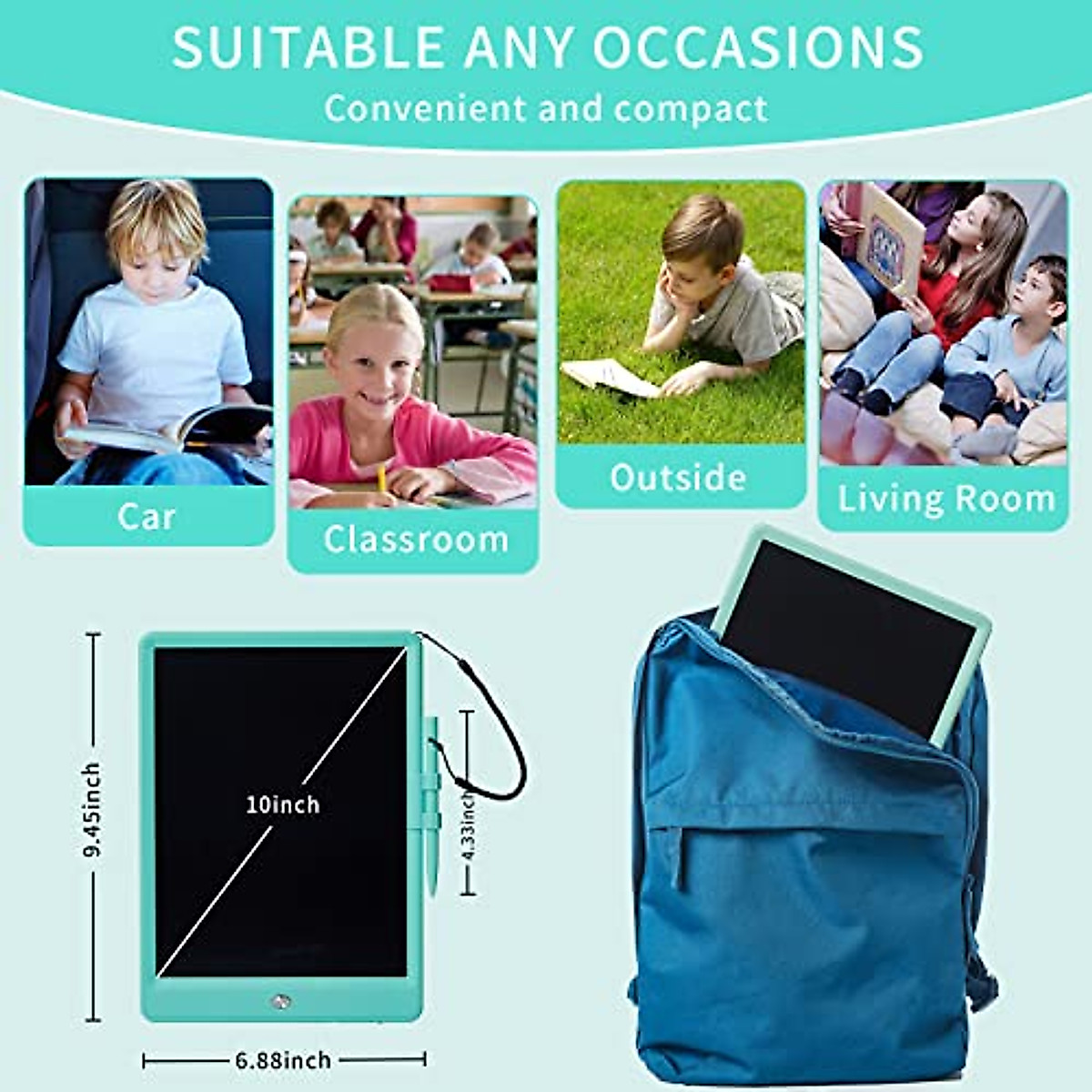 LCD Writing Tablet for Kids,10 Inch Drawing Tablet Doodle Board,Colorful Electronic Drawing Pad,Educational and Learning Kids Toys Gifts for 3 4 5 6 7 8 9 Year Old Boys and Girls Toddlers (Blue)