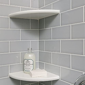 GEOONA White Marble Corner Shower Shelf for Bathroom, 9'' x 9'' x 0.8'' Faux Marble Corner Shelves for Bathroom Wall Mounted Both Side Polished (1, White)