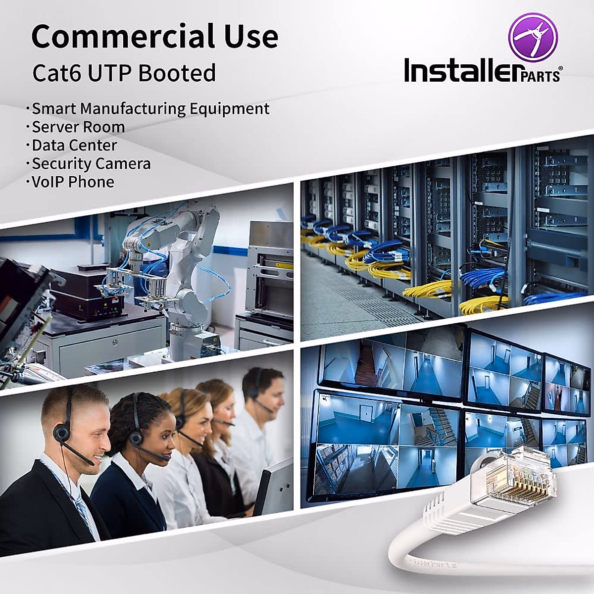 InstallerParts CAT6 Cable UTP Booted [White] - [12 FT] - [1 Pack] - Professional Series - 10Gbps, Cat6 Patch Cable, Cat 6 Patch Cable, Cat6 Ethernet Cable, Network Cable, Internet Cable