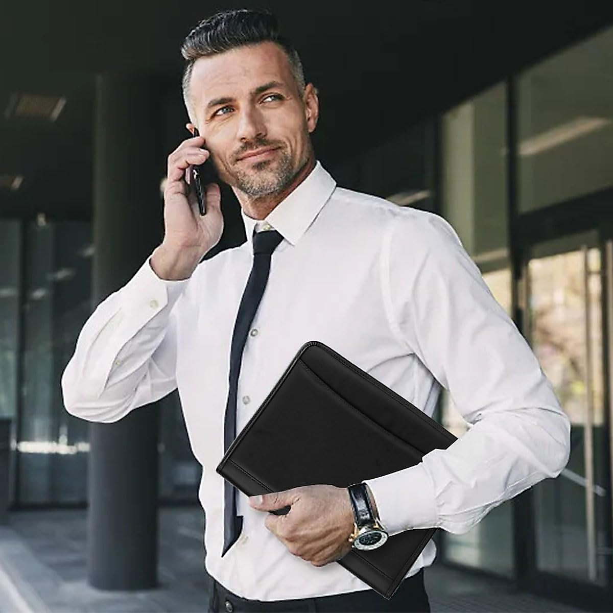 Leathario Portfolio Binder, A4 Padfolio Office Organizer, Business Folder Accessories with Zipper, Superior Vegan Leather, 9.7 Inch Tablet Sleeve, Writing Pad Document for Men Women, Card Storage