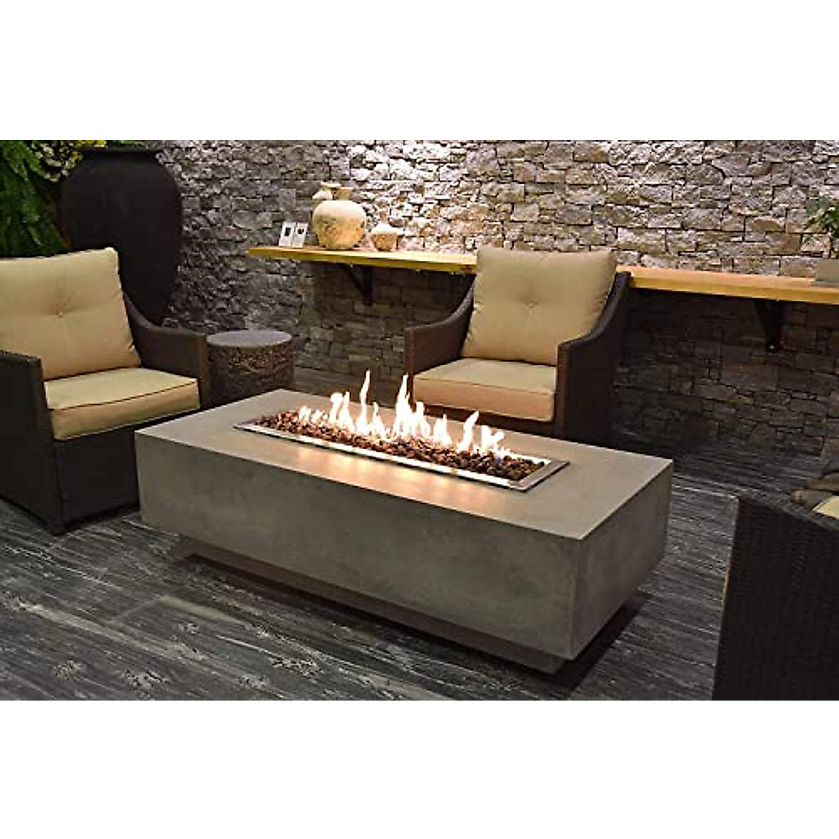 Elementi Granville Outdoor Fire Pit Natural Gas Table 60 Inches Rectangle Firepit Table Concrete Electronic Ignition | Cover & Lava Rock Included | Free Ethanol Tabletop